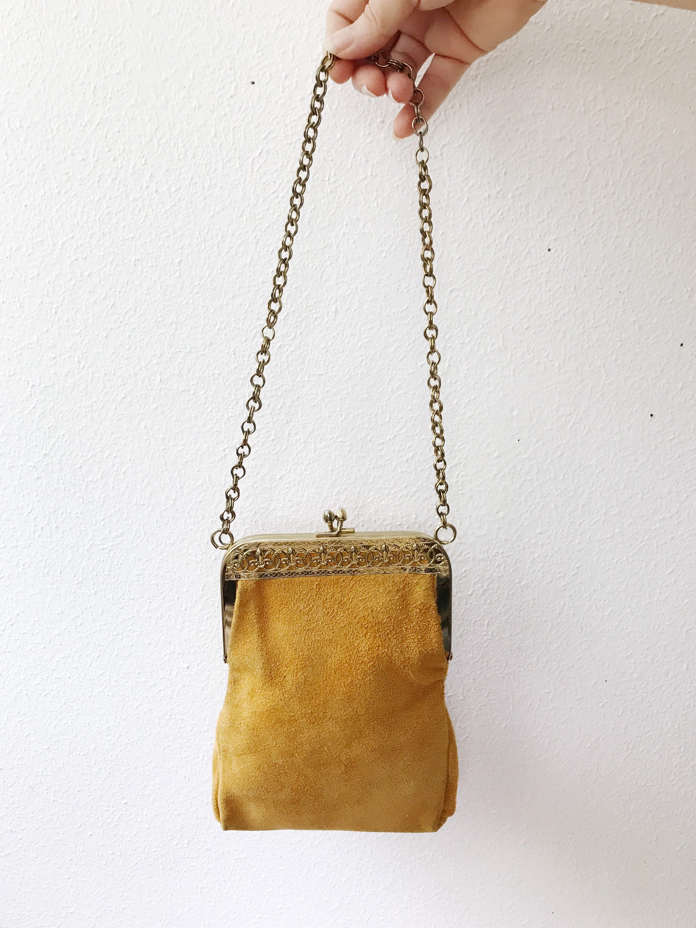 suede evening Bag / 60s handbag / Goldenrod suede purse