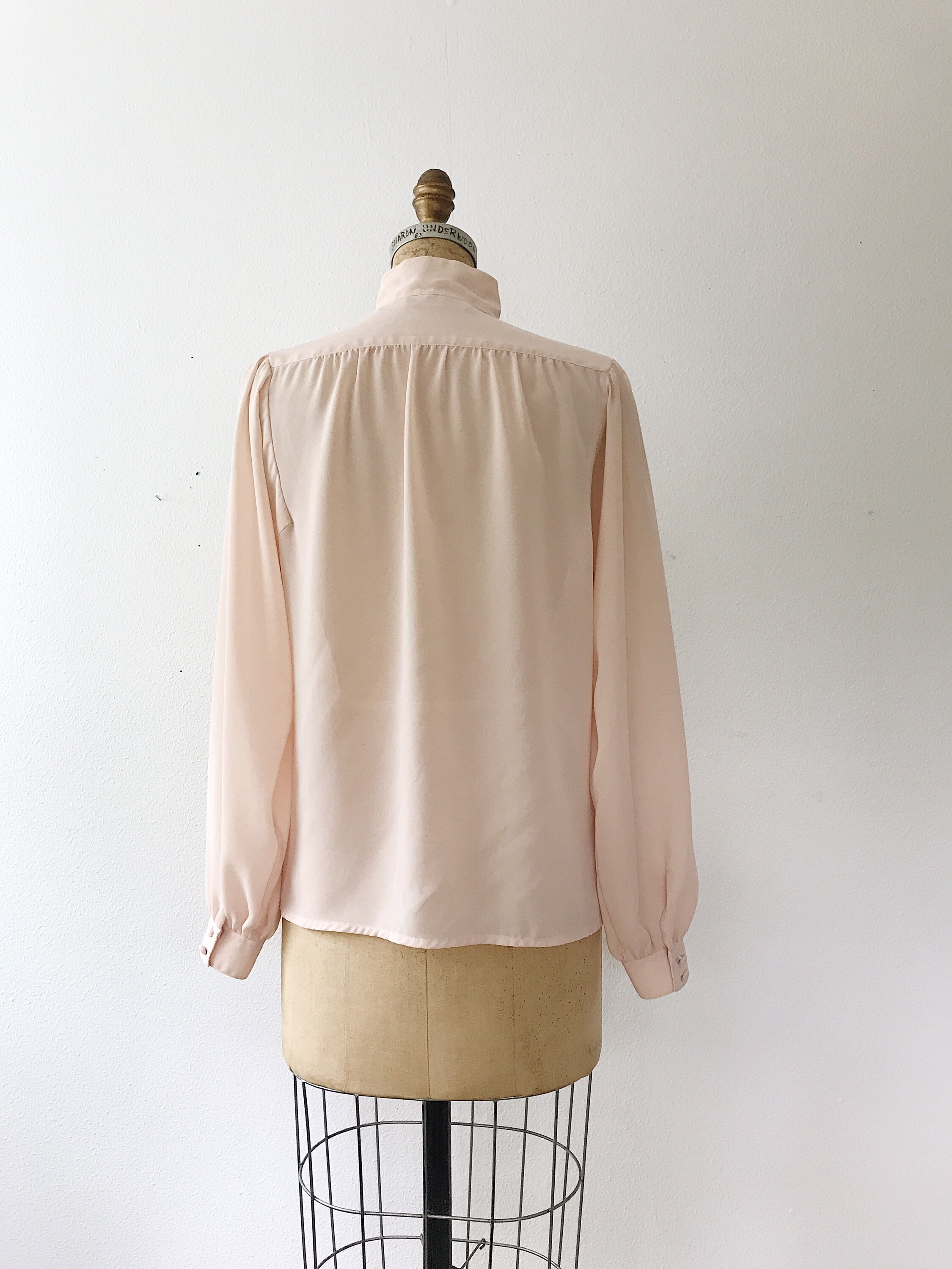 vintage pleated blouse / 70s peach blouse / Sheer pleated peach blouse