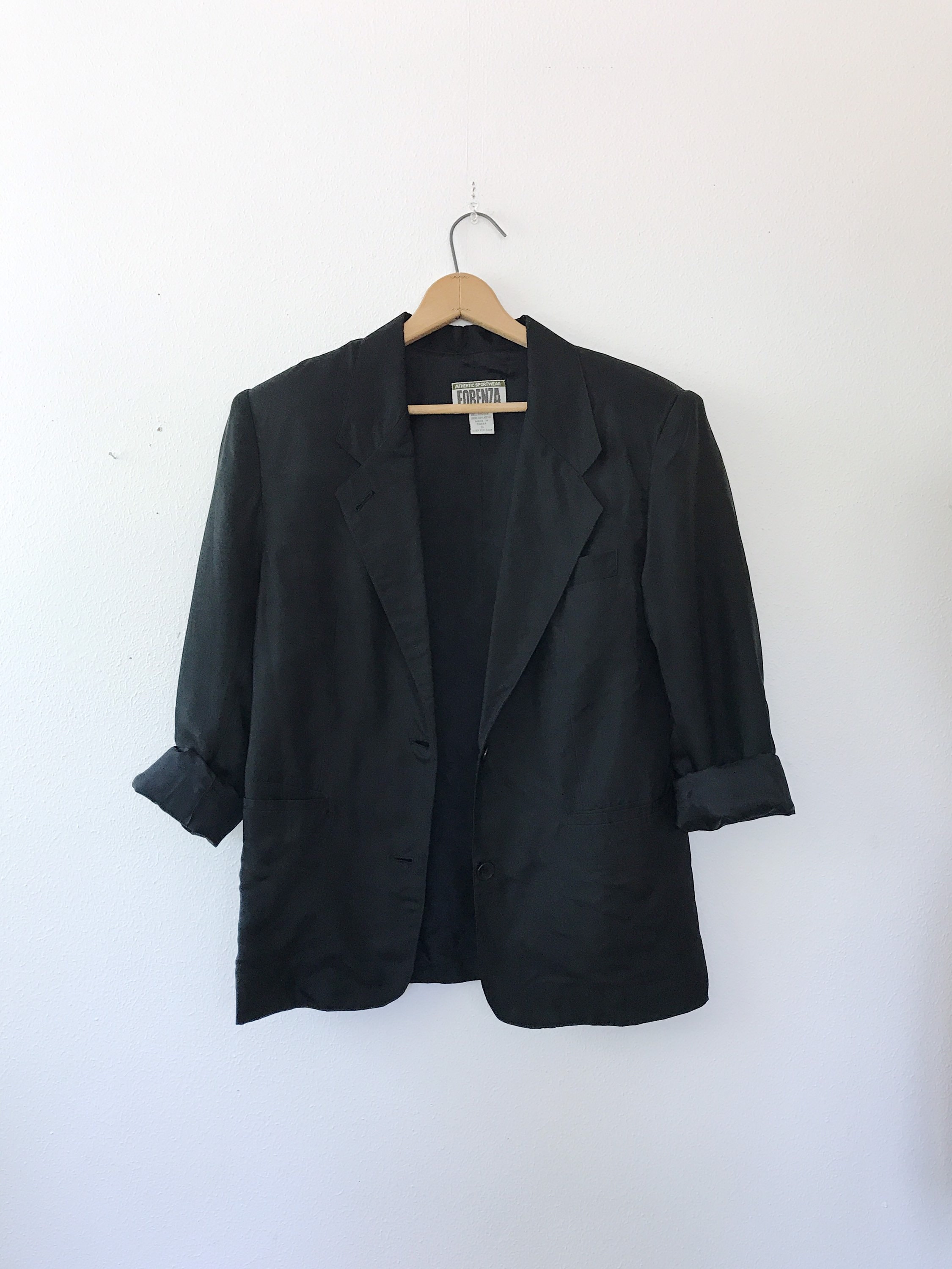 vintage silk Blazer / black blazer / Forenza Silk jacket