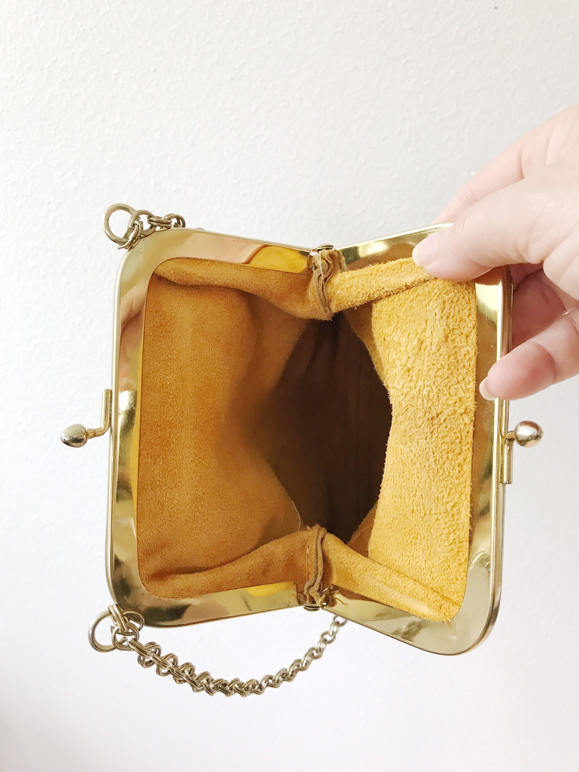 suede evening Bag / 60s handbag / Goldenrod suede purse