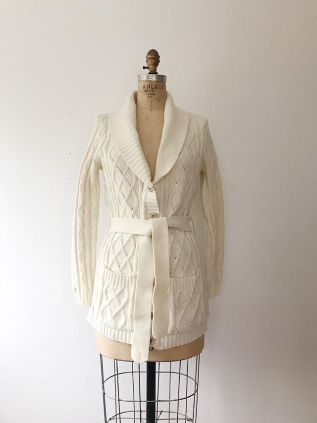 Wrap Knit Cardigan Cable Knit Cardigan 70s Vintage Cardigan