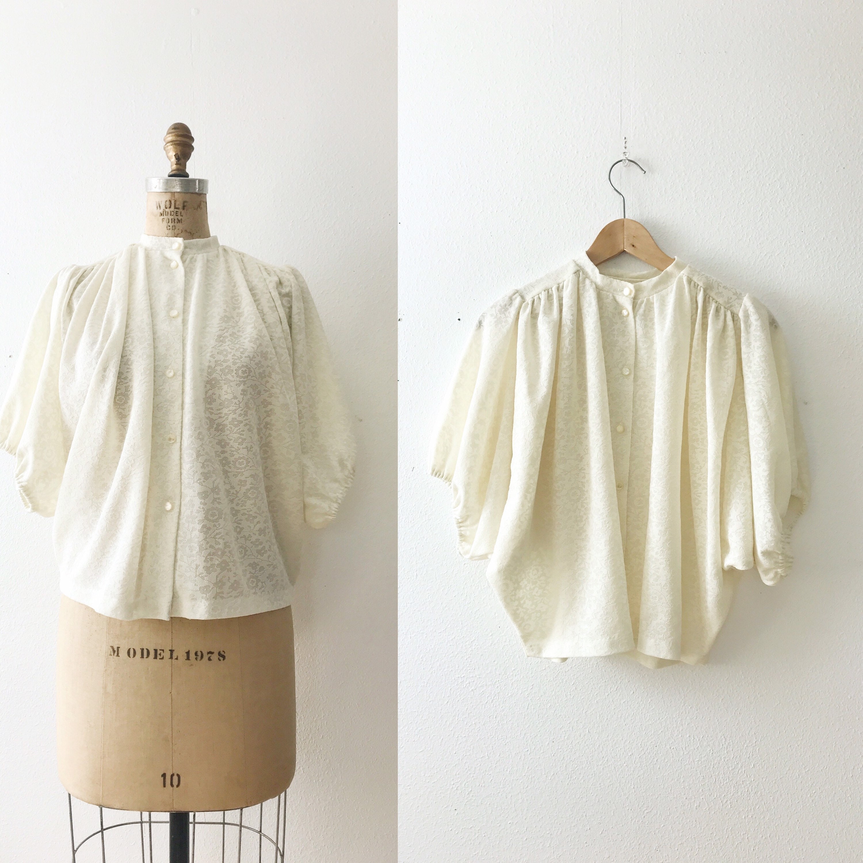 batwing blouse / 70s batwing blouse / Tarim Lace blouse