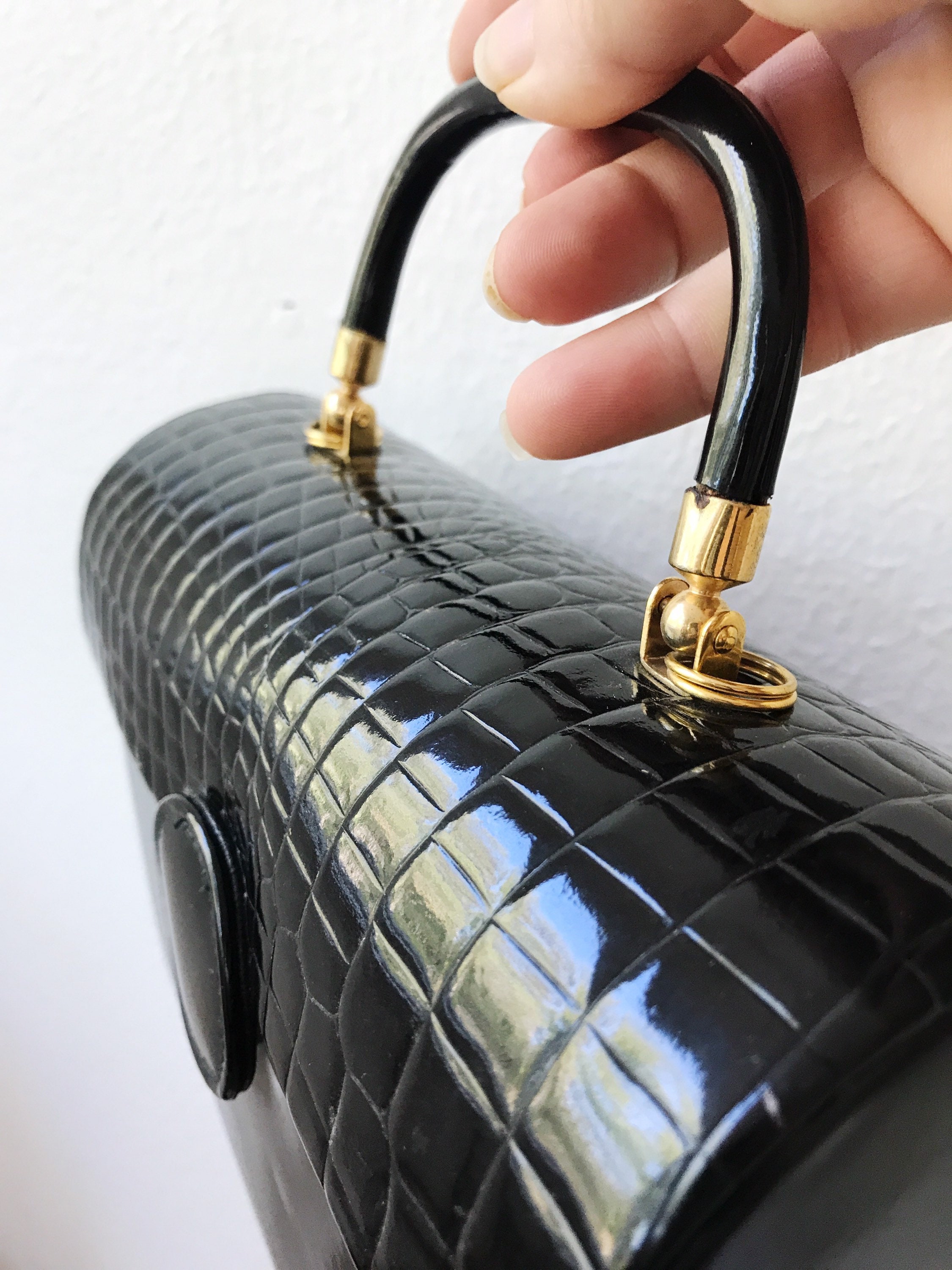 1960s vintage bag / 60s vintage evening purse / Alligator print Top ...