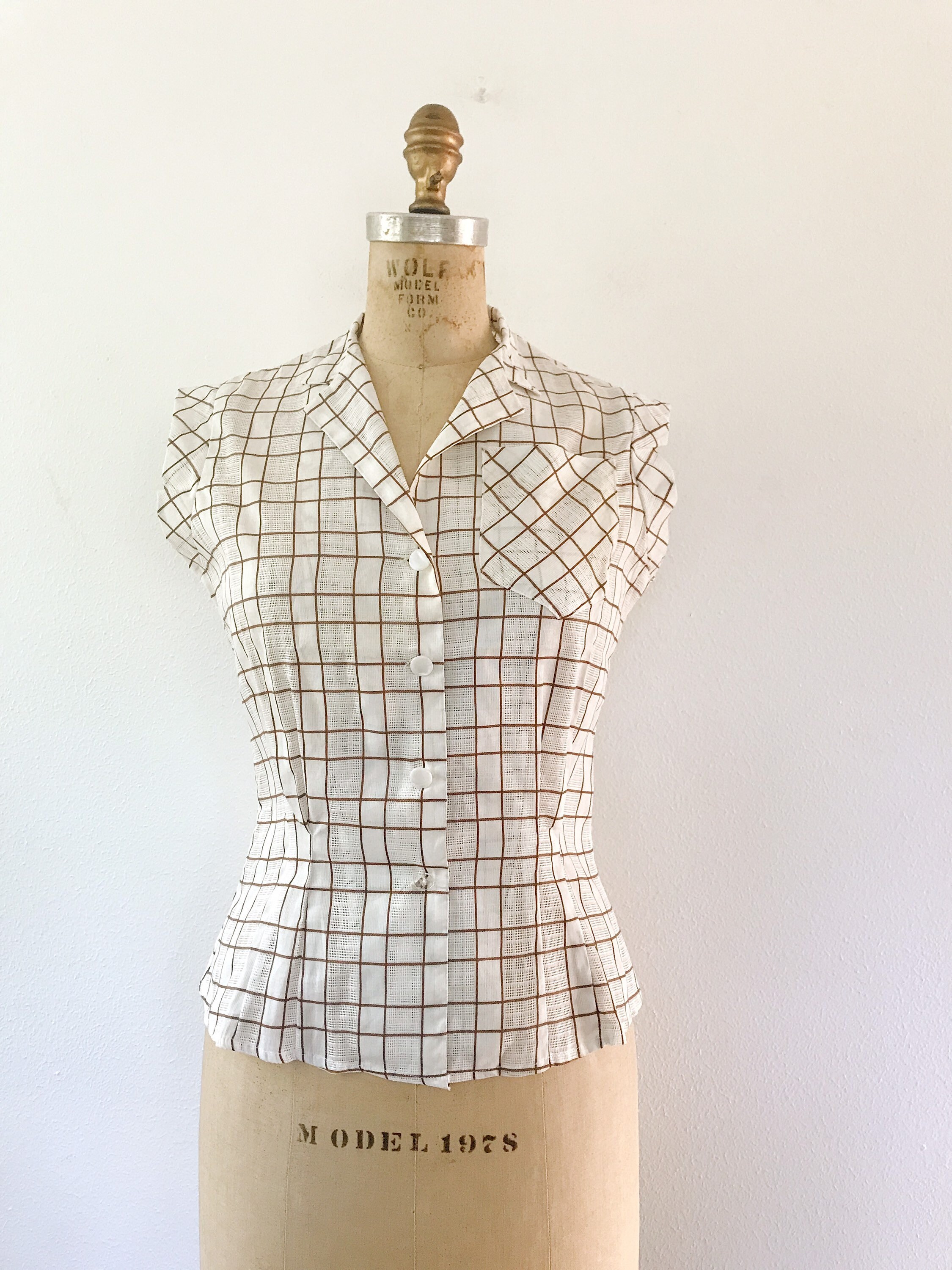 1950s vintage blouse / 50s plaid blouse / Summer cotton blouse
