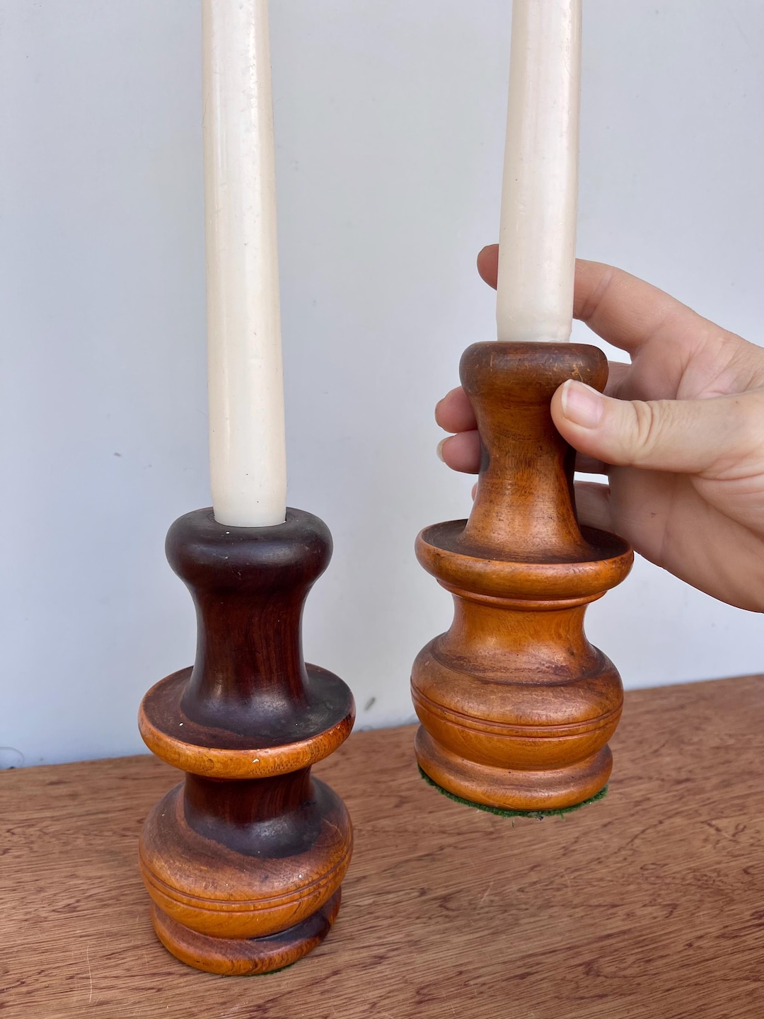 Vintage Wood Candlesticks / Turned Wood Candlesticks / Vintage Wood ...