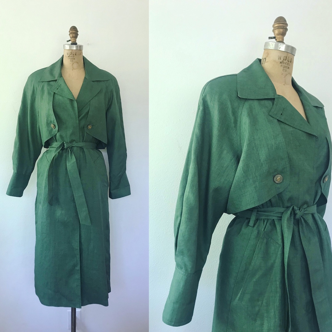Vintage Trench Coat / 90s Trench Coat / Meadow Green Rain Coat - Etsy
