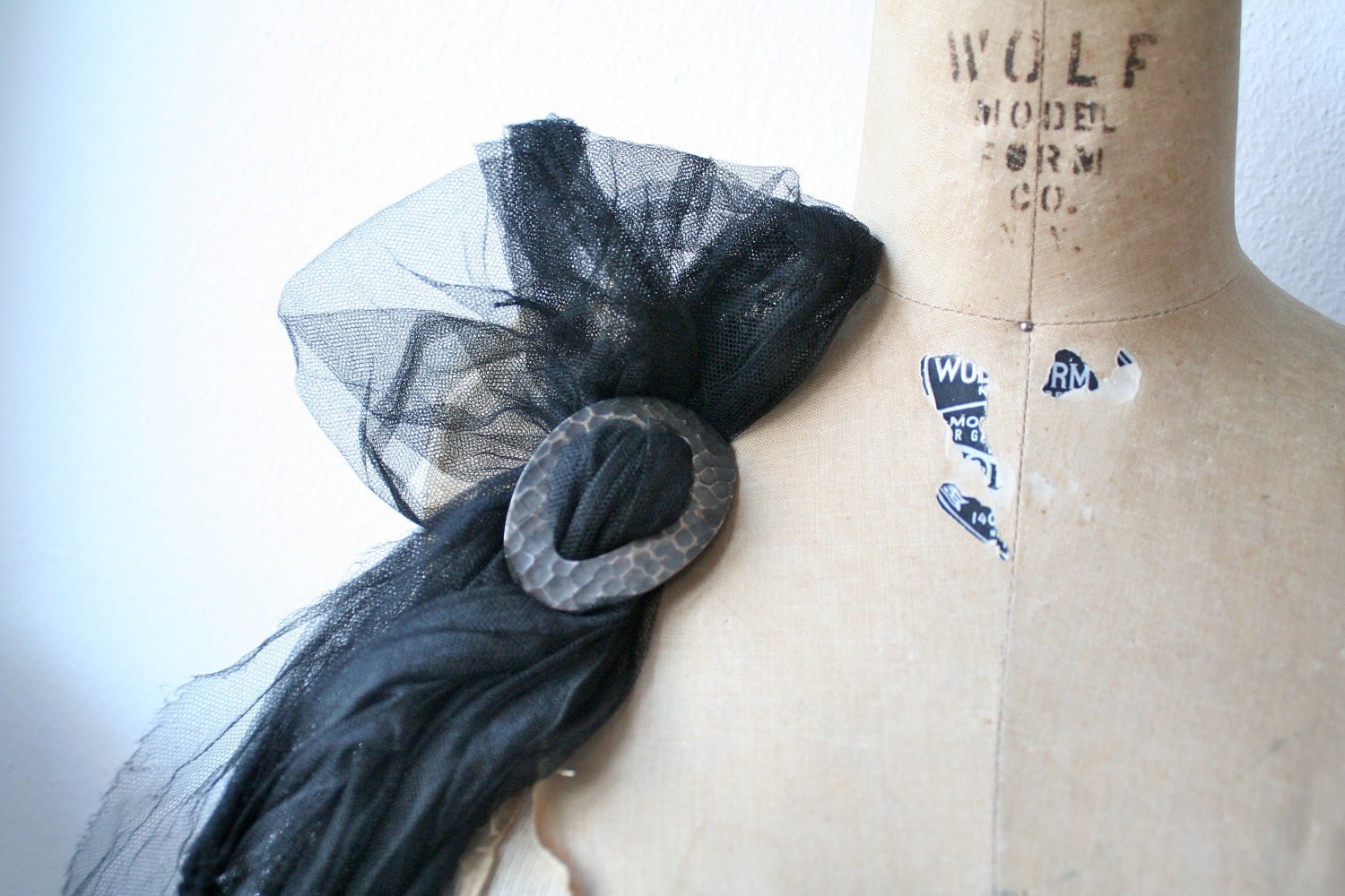 SALE vintage sash brooch / deco brass brooch / Hammered Copper Brooch