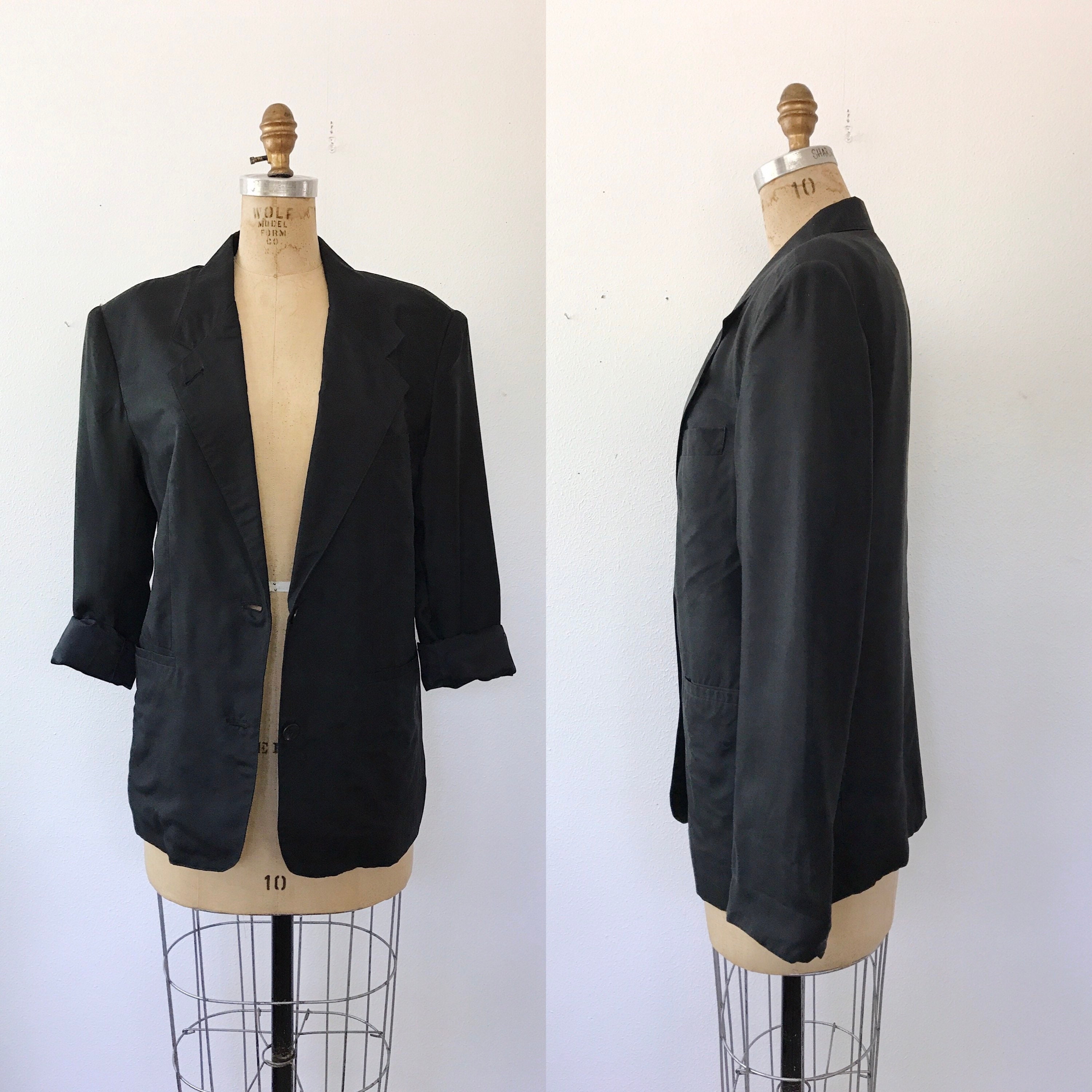 vintage silk Blazer / black blazer / Forenza Silk jacket