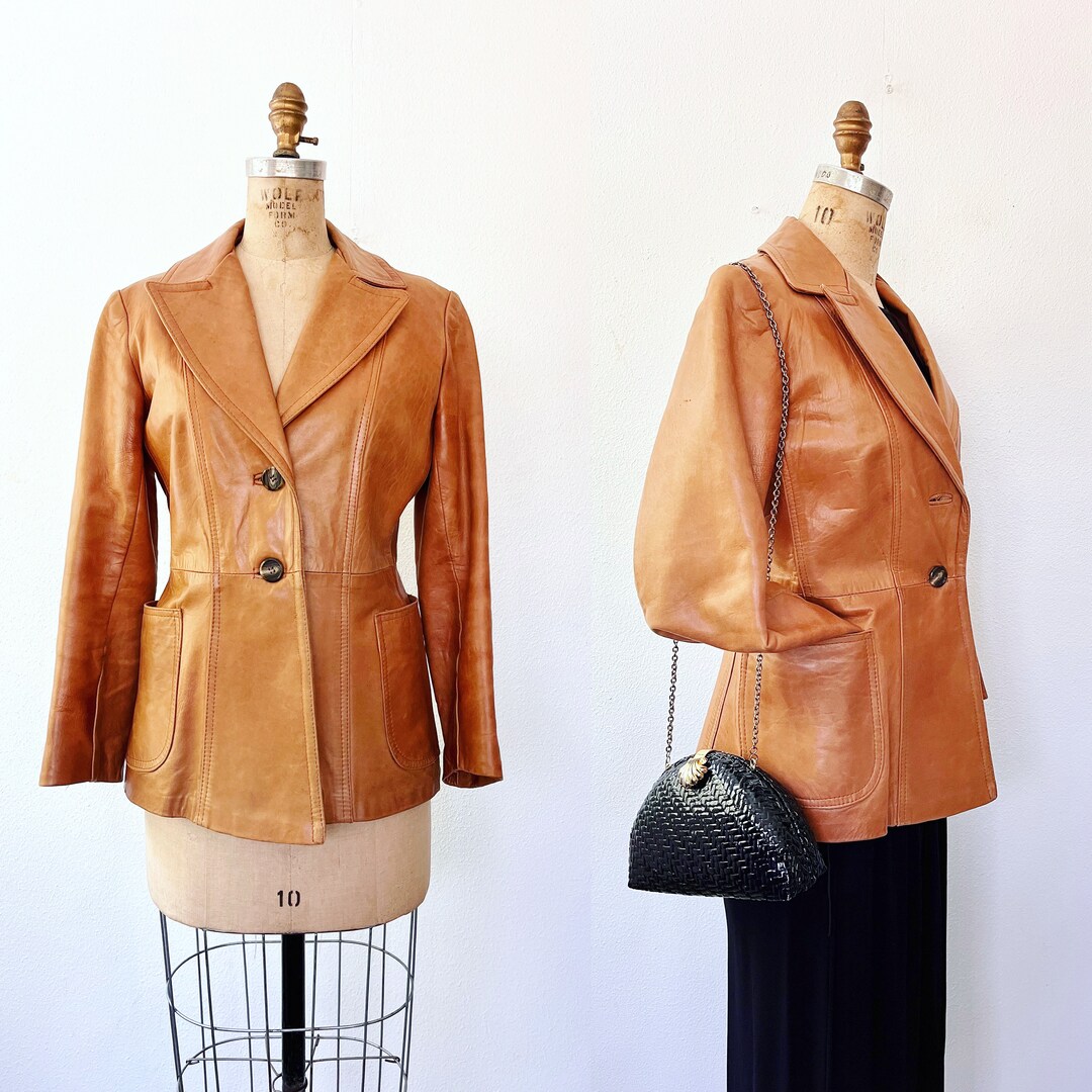 Vintage Leather Blazer / 70s Leather Blazer / Caramel Leather - Etsy