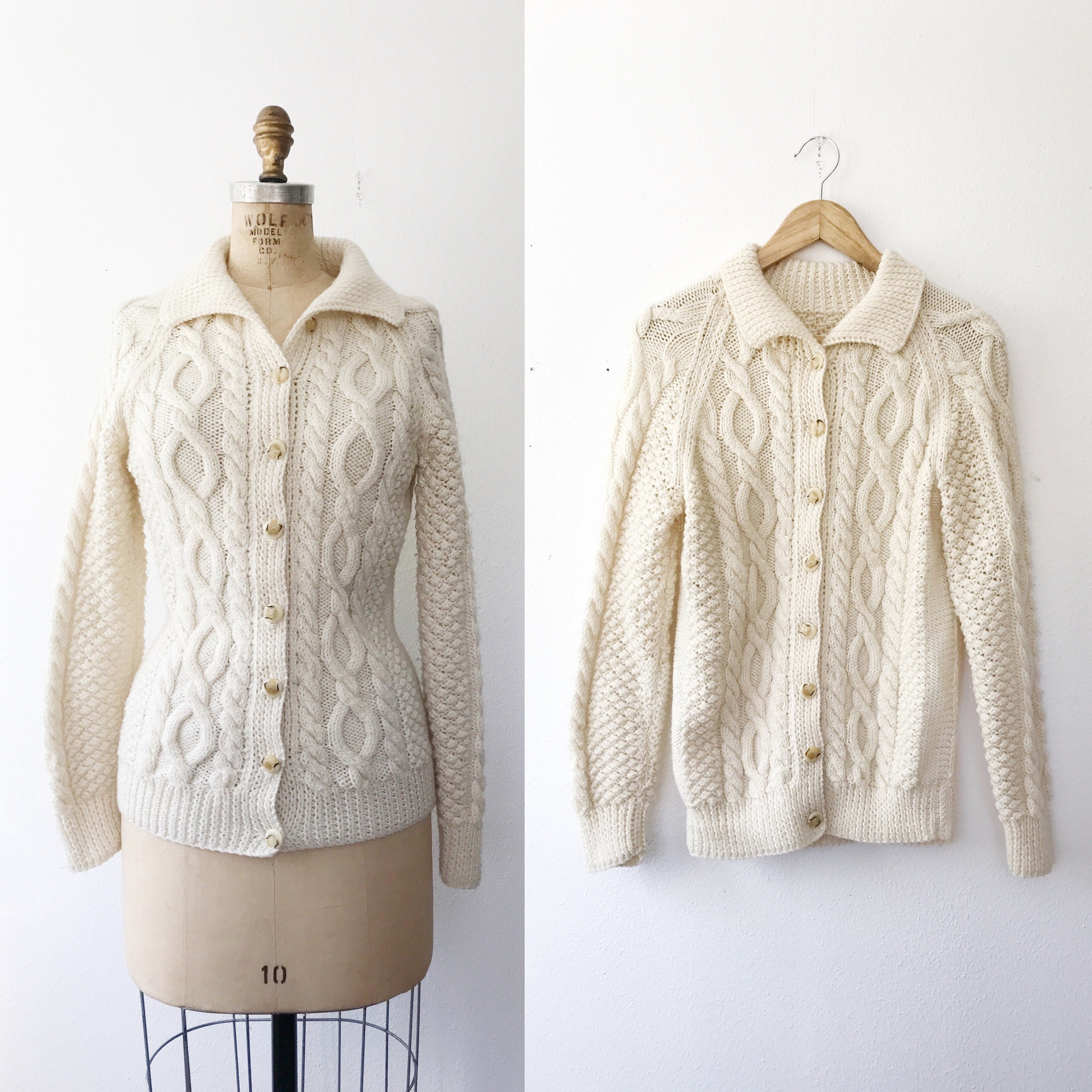 1950s sweater / vintage Cable-knit Cardigan / Skipper sweater