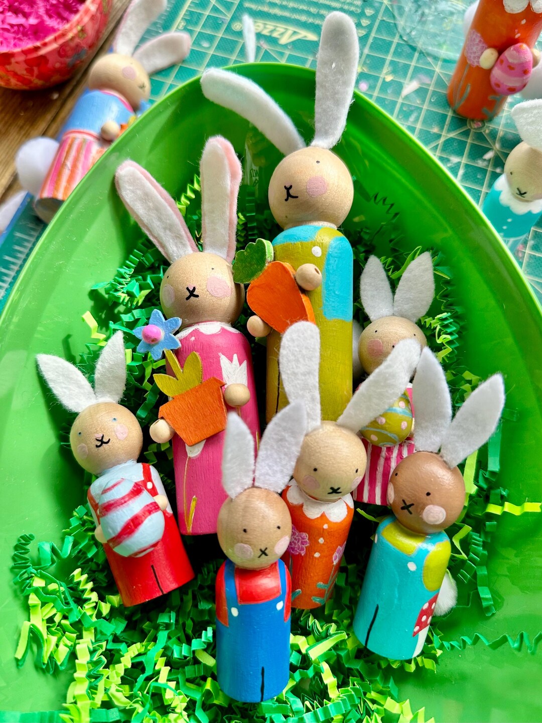 Medium Wood Easter Boy Bunny Peg Doll. Easter Basket Gift or Decor ...