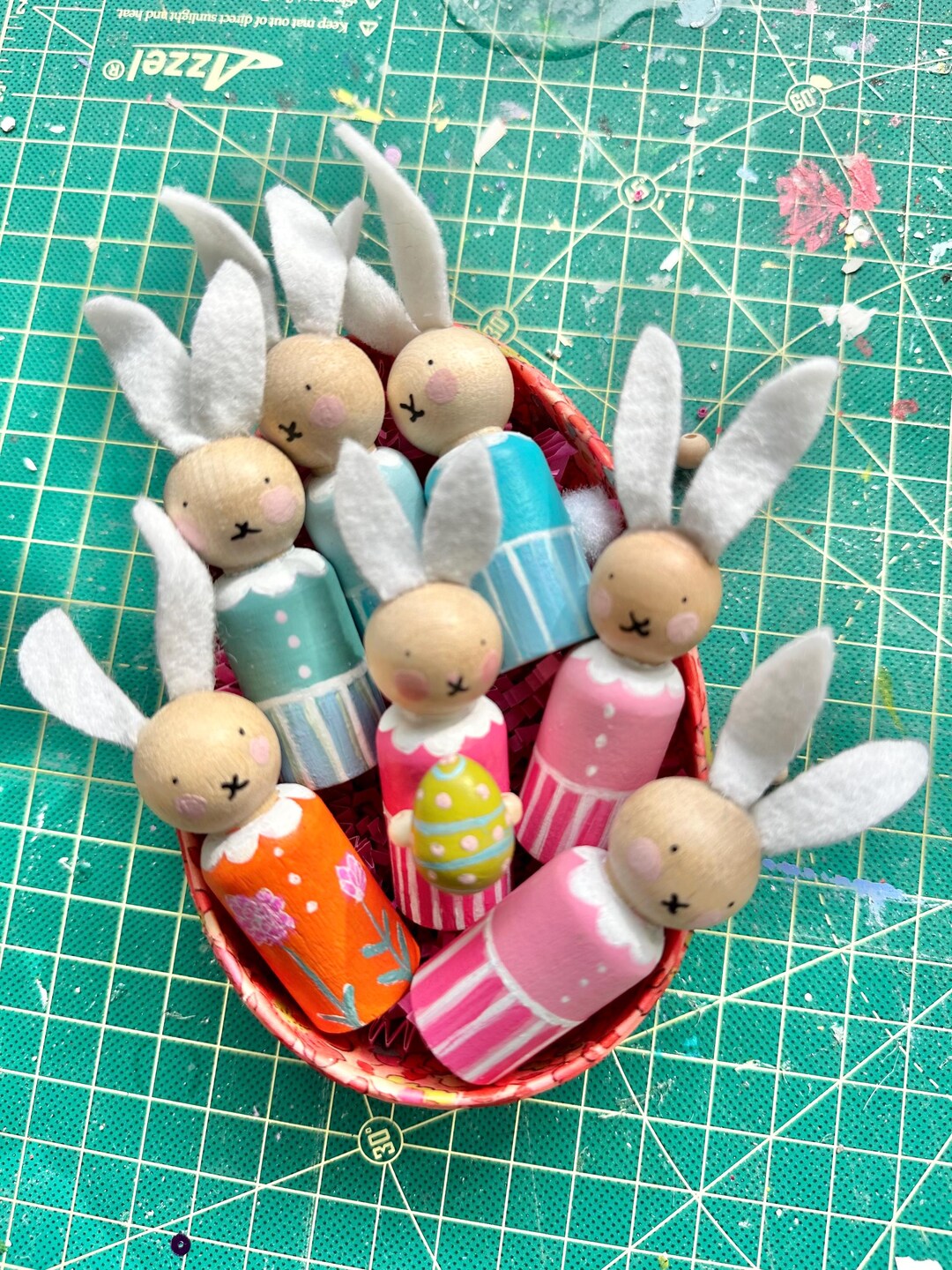 Medium Wood GIRL Easter Bunny Peg Doll for Easter Basket or Decor ...