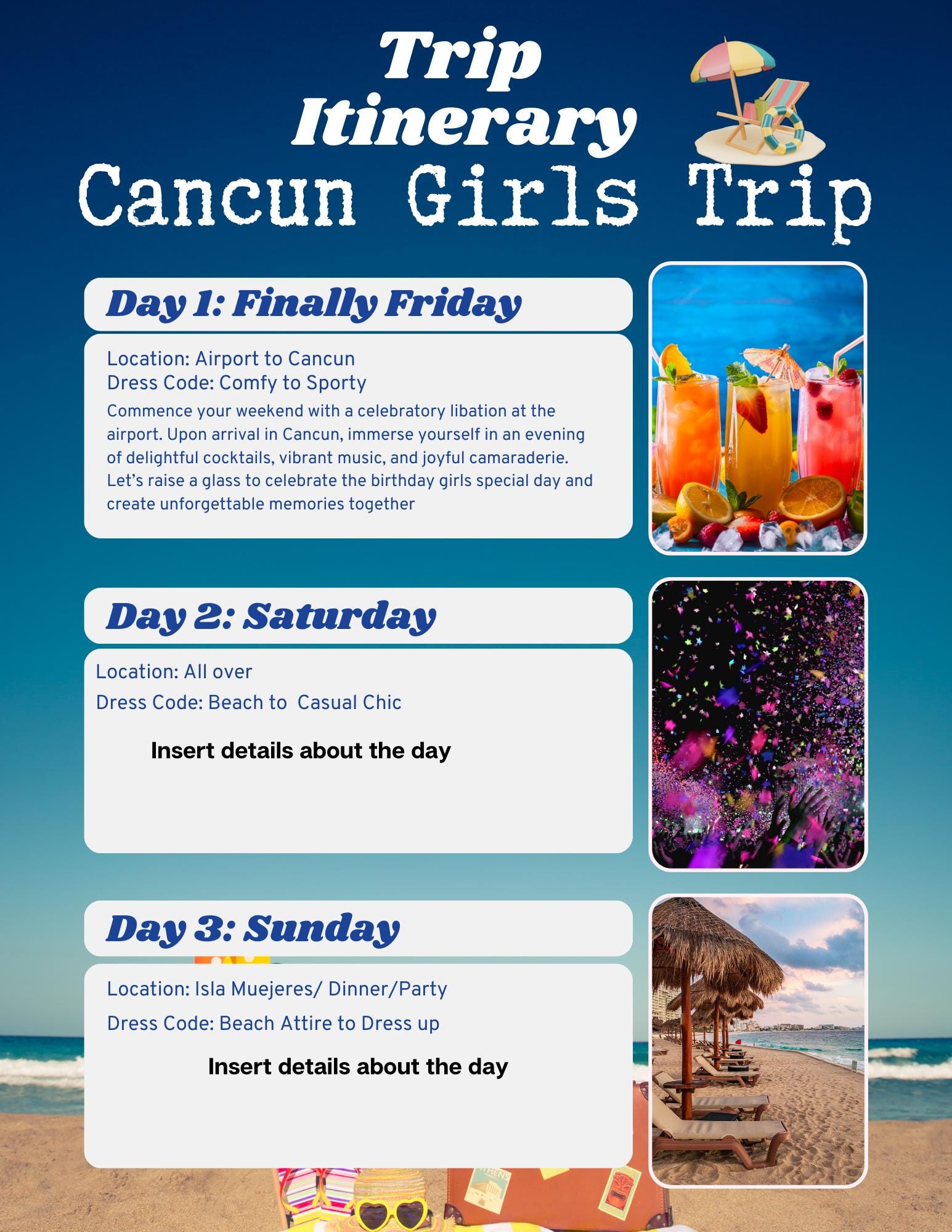 Girls Trip Itinerary - Etsy