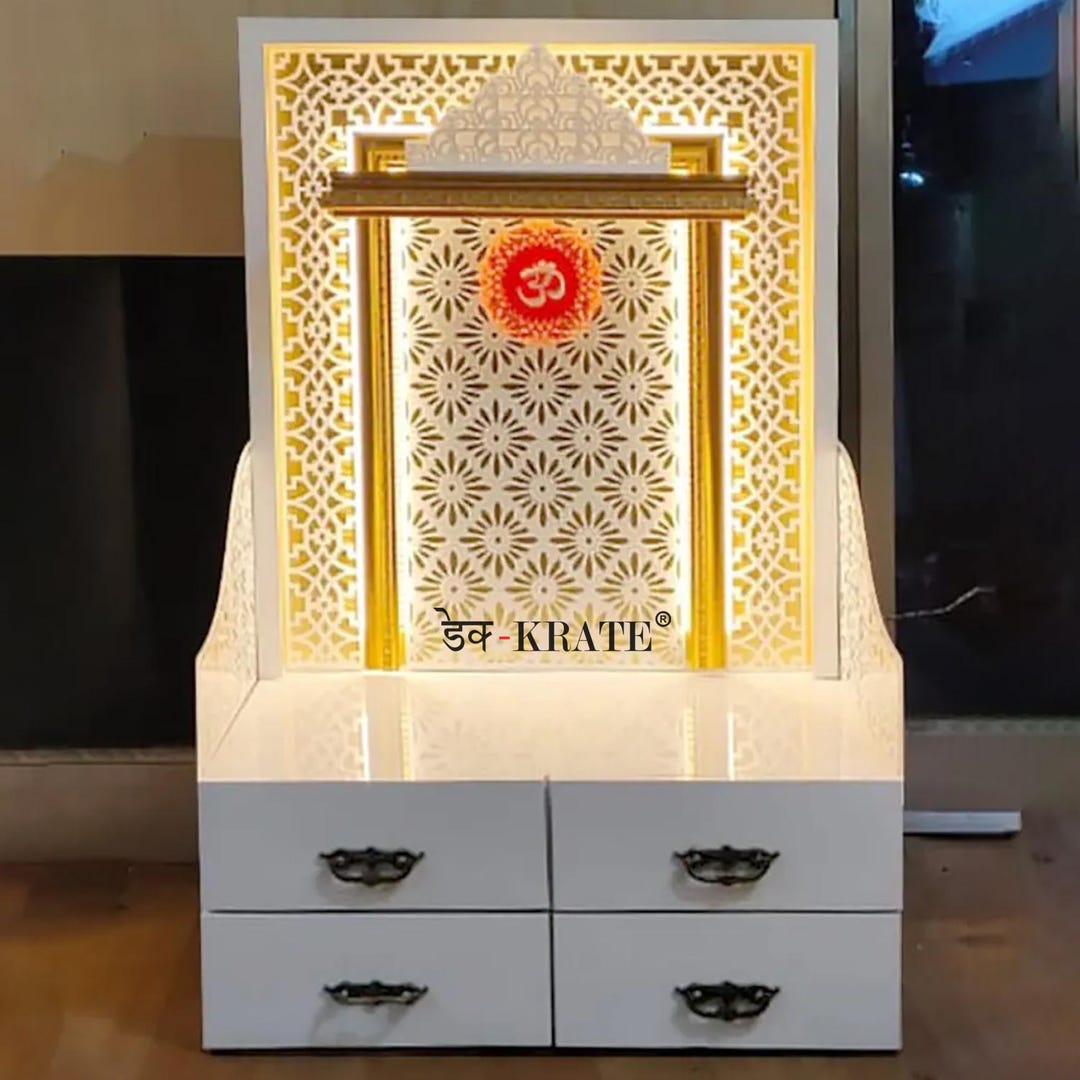 Wooden Double Drawer Temple White LED Light for Home and Officehome ...