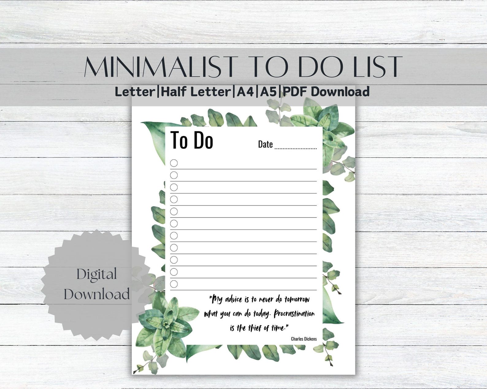Minimalist to Do List Check List Minimalist Daily Planner Greenery ...