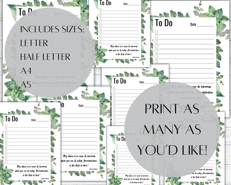 Minimalist to Do List Check List Minimalist Daily Planner Greenery ...