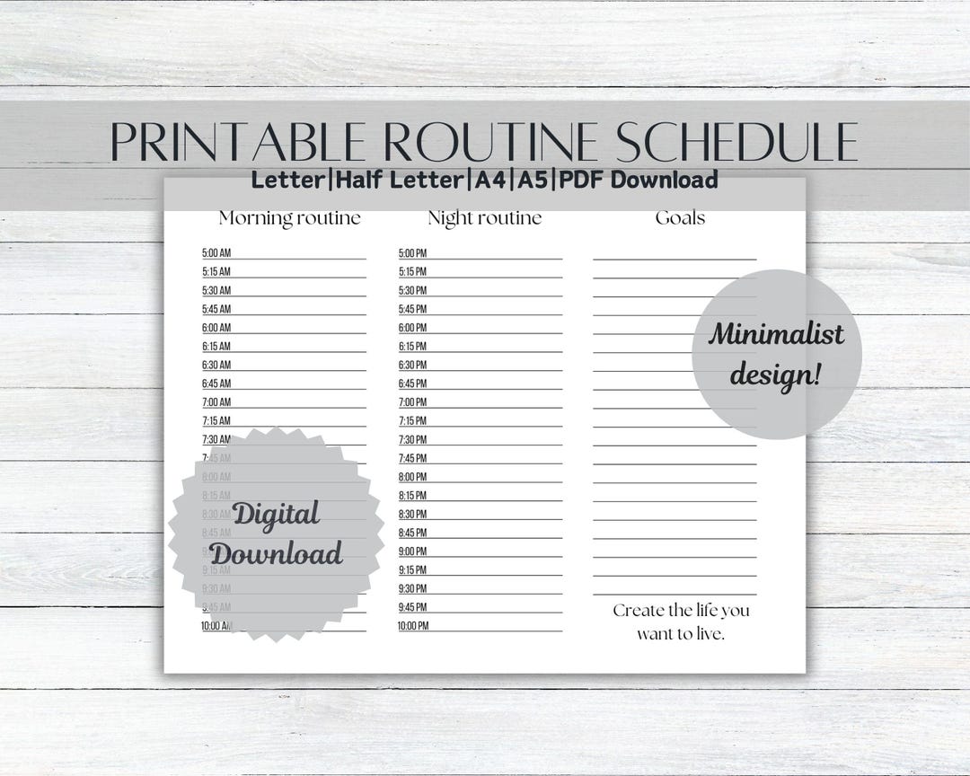 Morning Routine Schedule for Habits Night Routine Minimalist Time Stamp ...