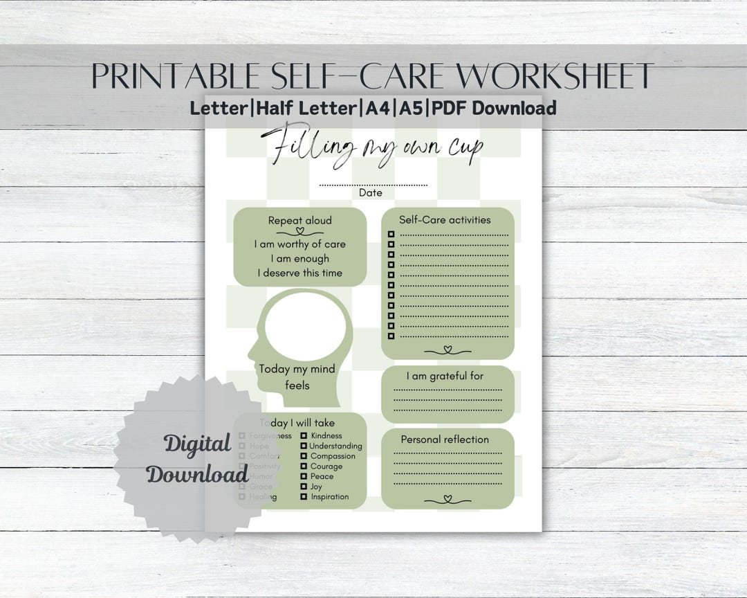 Self Care Planner Self Care Worksheet Self Care Checklist Self Care ...