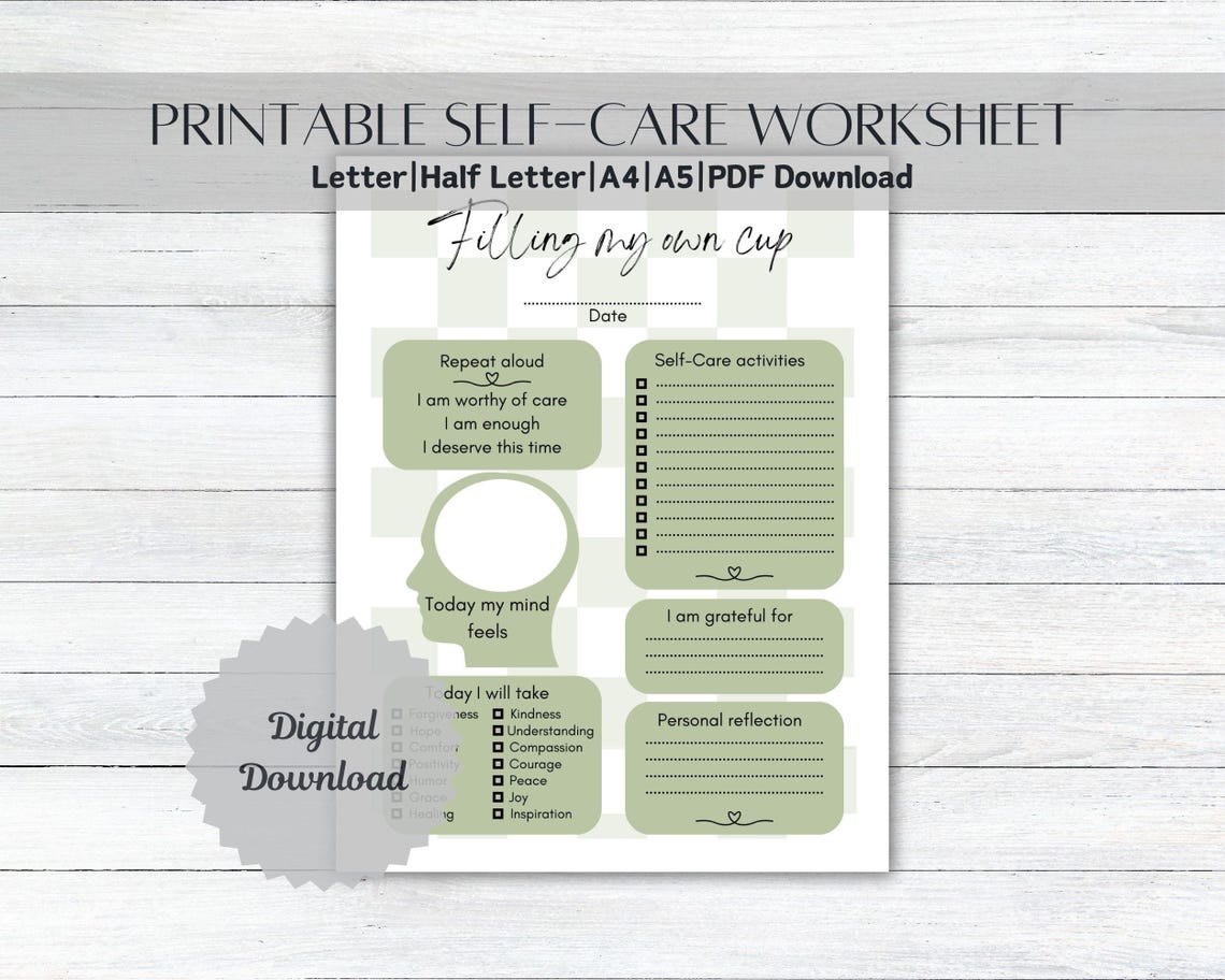 Self Care Planner Self Care Worksheet Self Care Checklist Self Care ...