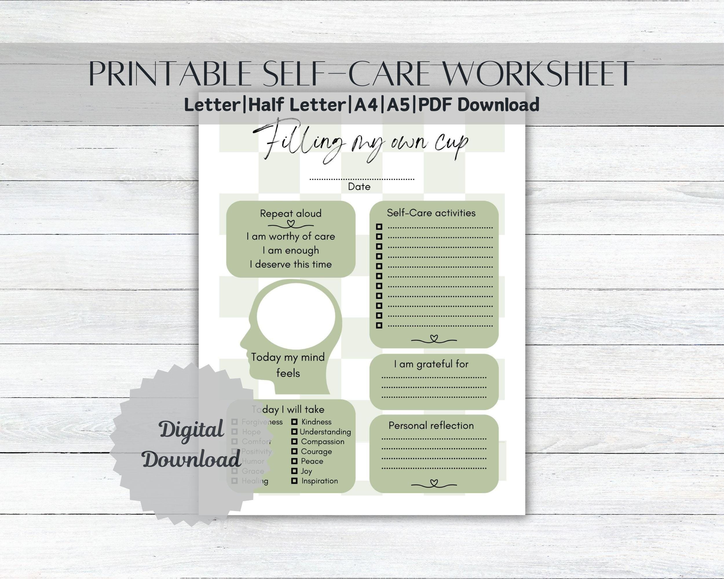 Self Care Planner Self Care Worksheet Self Care Checklist Self Care ...