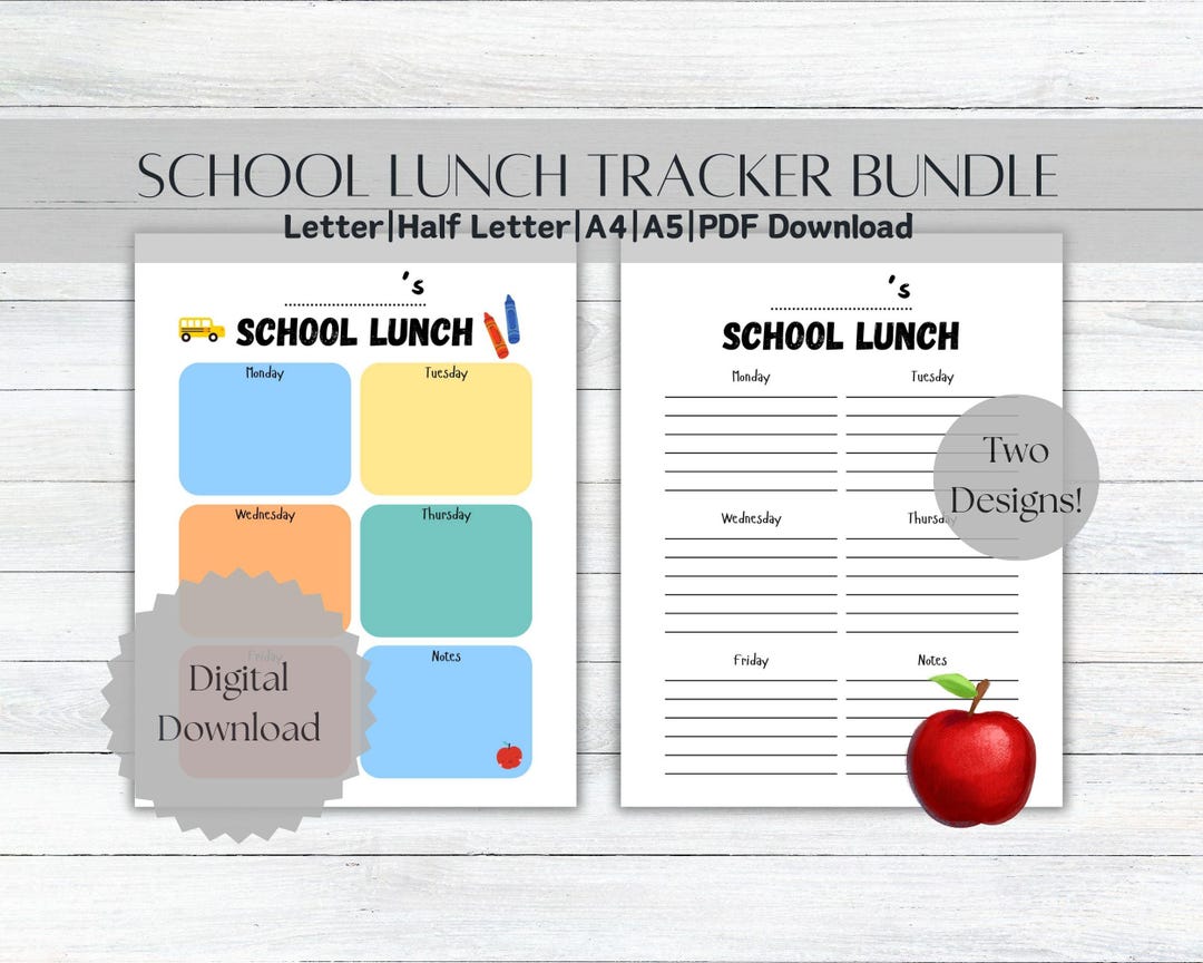 School Lunch Tracker Printable Digital School Lunch Planner Insert ...