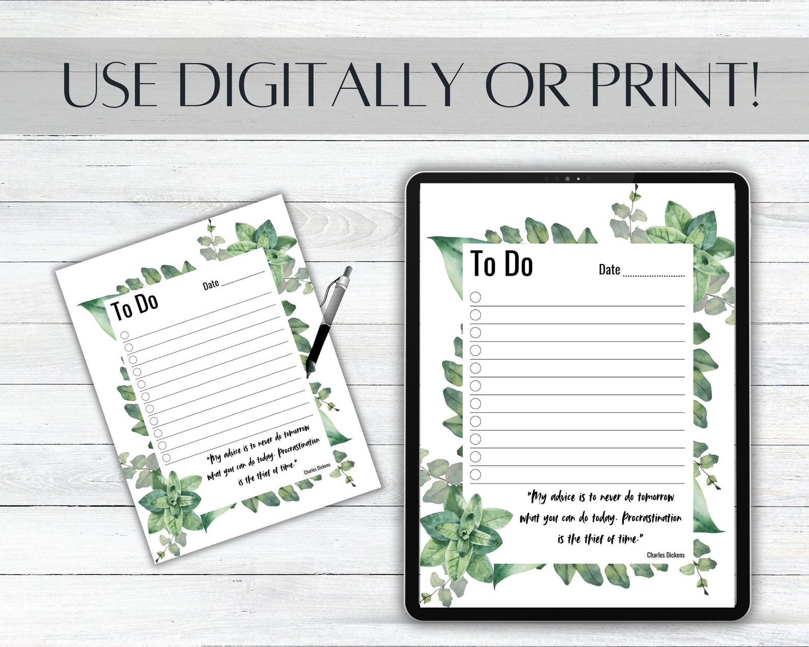 Minimalist to Do List Check List Minimalist Daily Planner Greenery ...