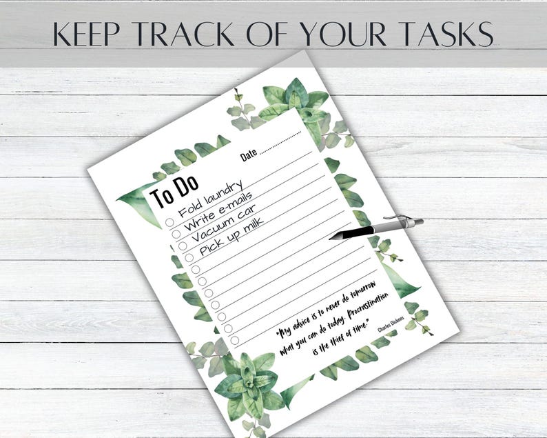 Minimalist to Do List Check List Minimalist Daily Planner Greenery ...