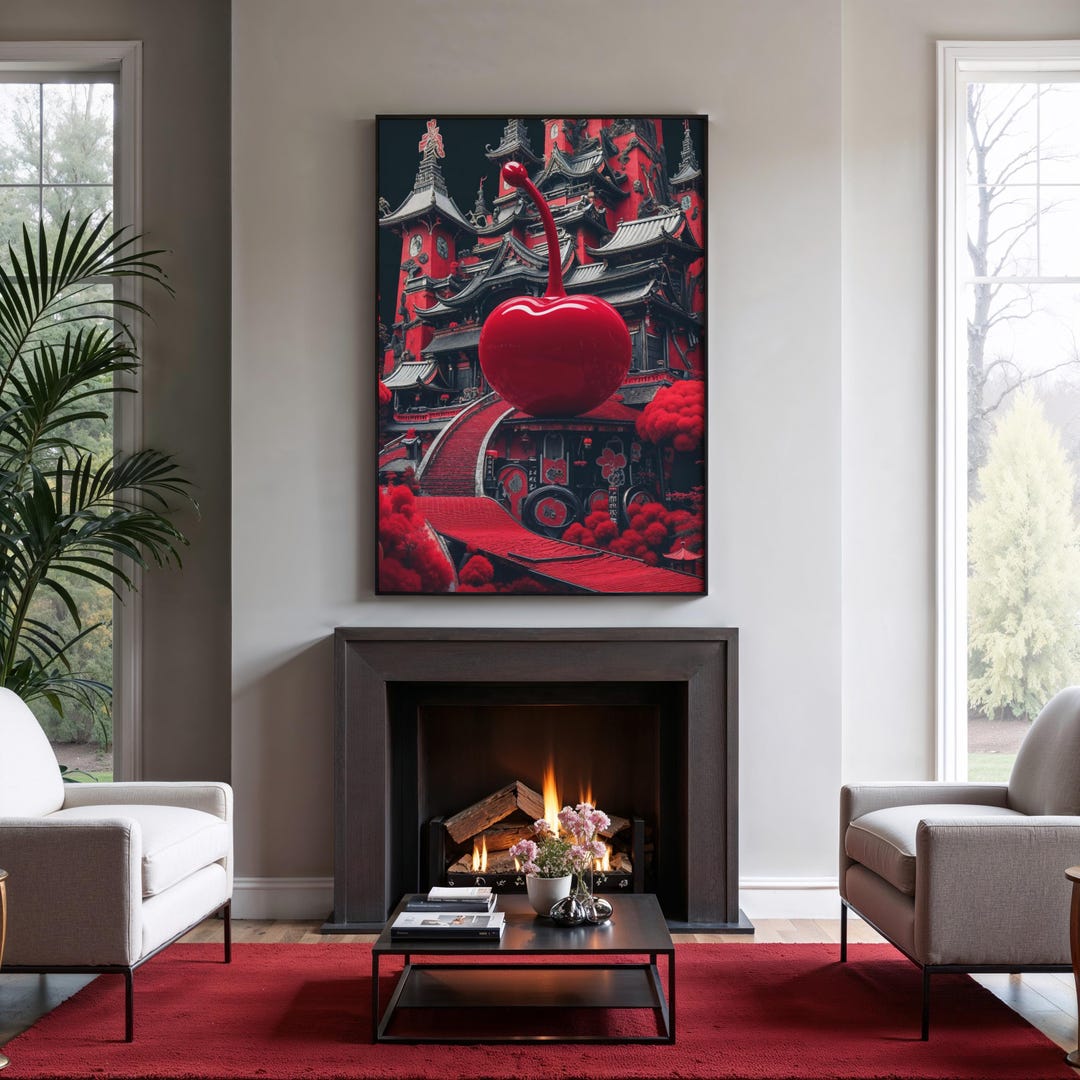 Cherry Temple Japanese Surrealism Art Print: Gothic Anime Room Decor ...