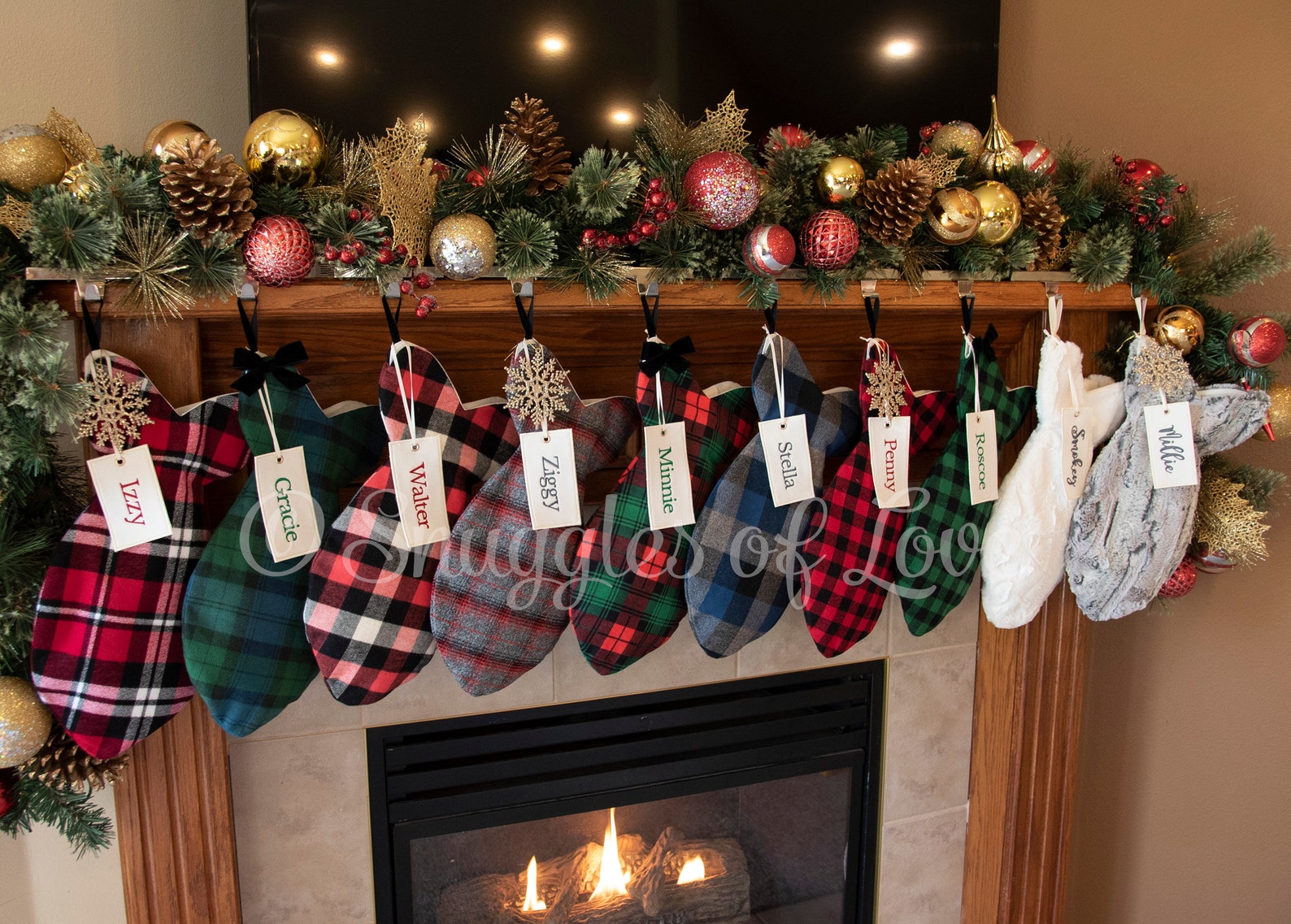 Plaid Cat Stockings Rustic Plaid Fish Shaped Stockings for - Etsy