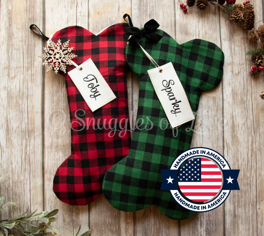 Plaid Dog Stocking Personalized Plaid Dog Bone Stocking Green Plaid ...