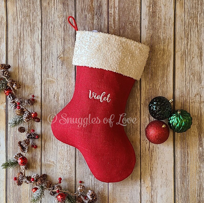 Red Sequin Stocking Red and Ivory Sequin Christmas Stocking | Etsy
