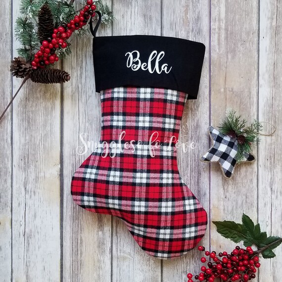Personalized Red and Black Plaid Stocking Monogrammed Red - Etsy