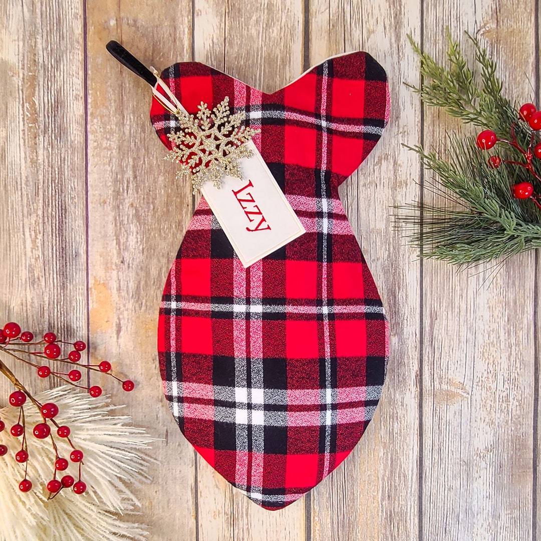 Red Plaid Cat Stocking Rustic Plaid Fish Shaped Stocking for Cats ...