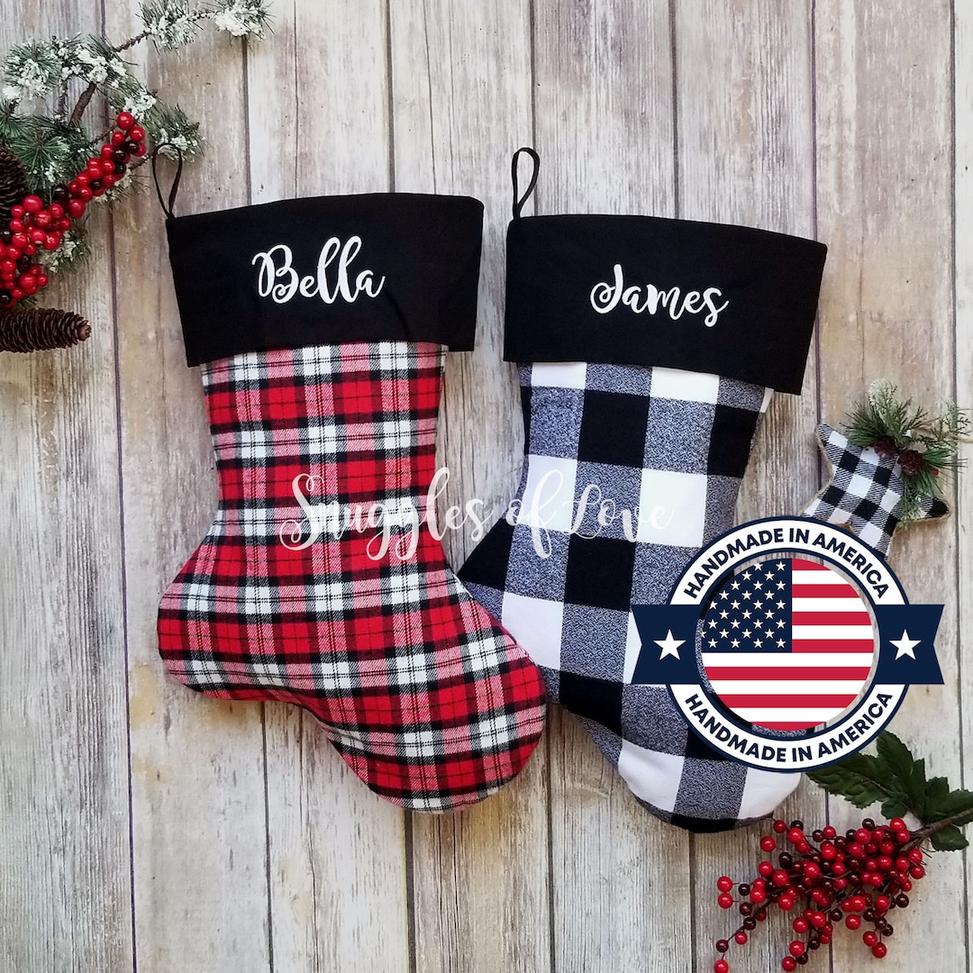 Personalized Plaid Stockings - Red and Black Plaid Christmas Stocking ...