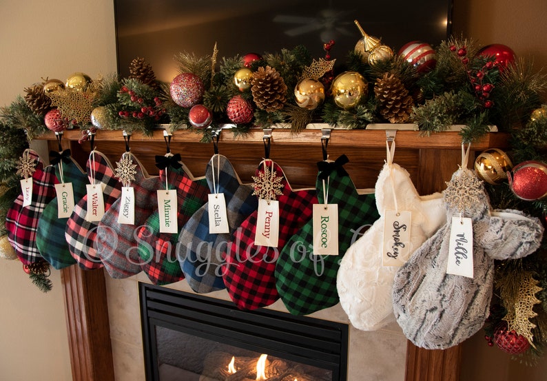 Plaid Cat Stockings Rustic Plaid Fish Shaped Stockings for - Etsy