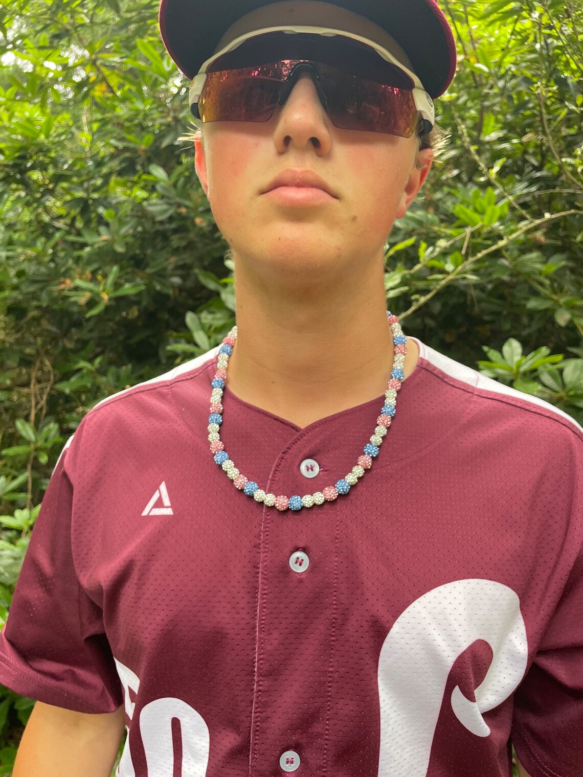 Baseball Rhinestone Necklace Ice Drip Pink Blue Baseball Bling Sparkle ...