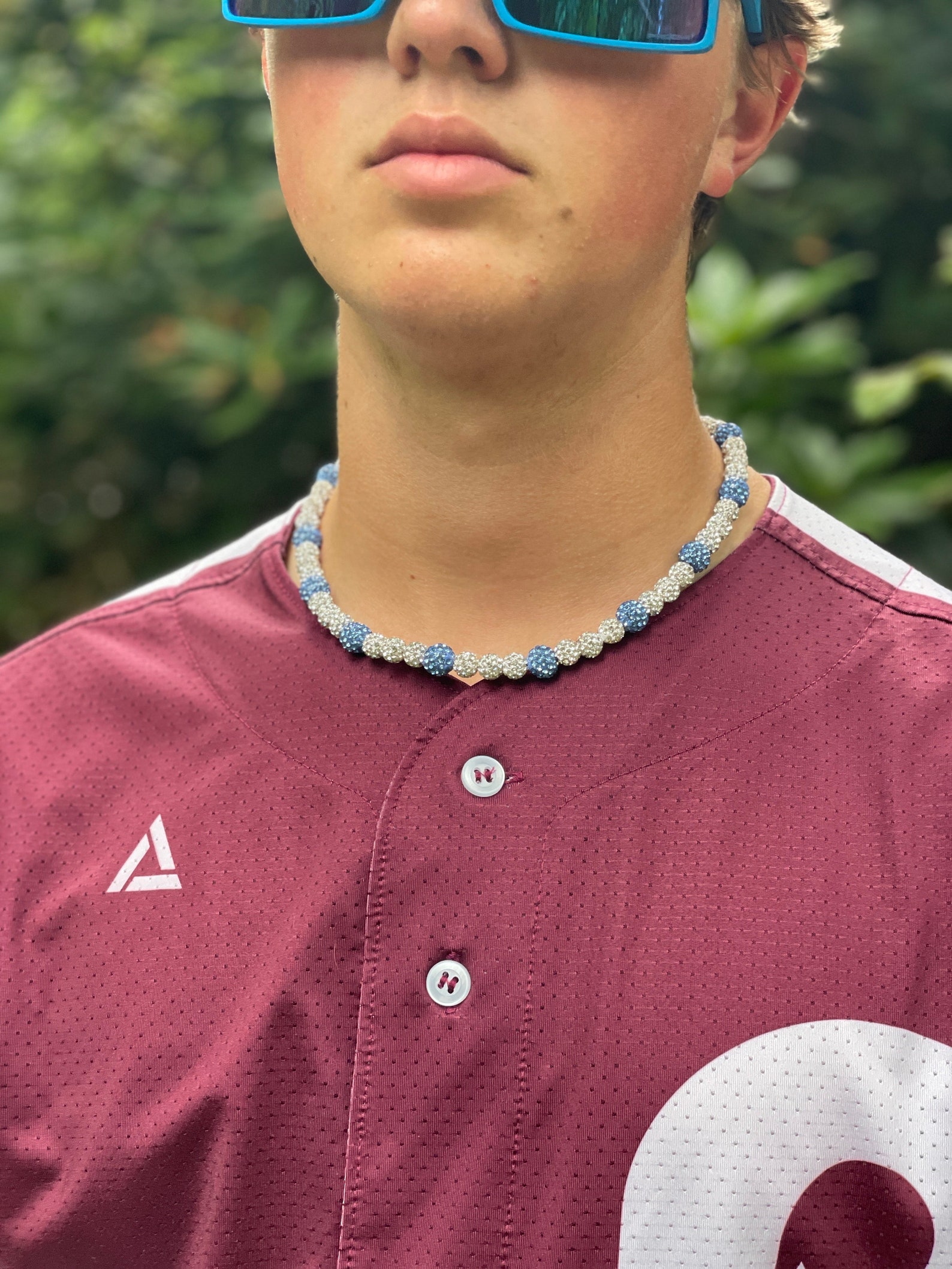 Baseball Rhinestone Necklace Ice Drip Pink Blue Baseball Bling Sparkle ...