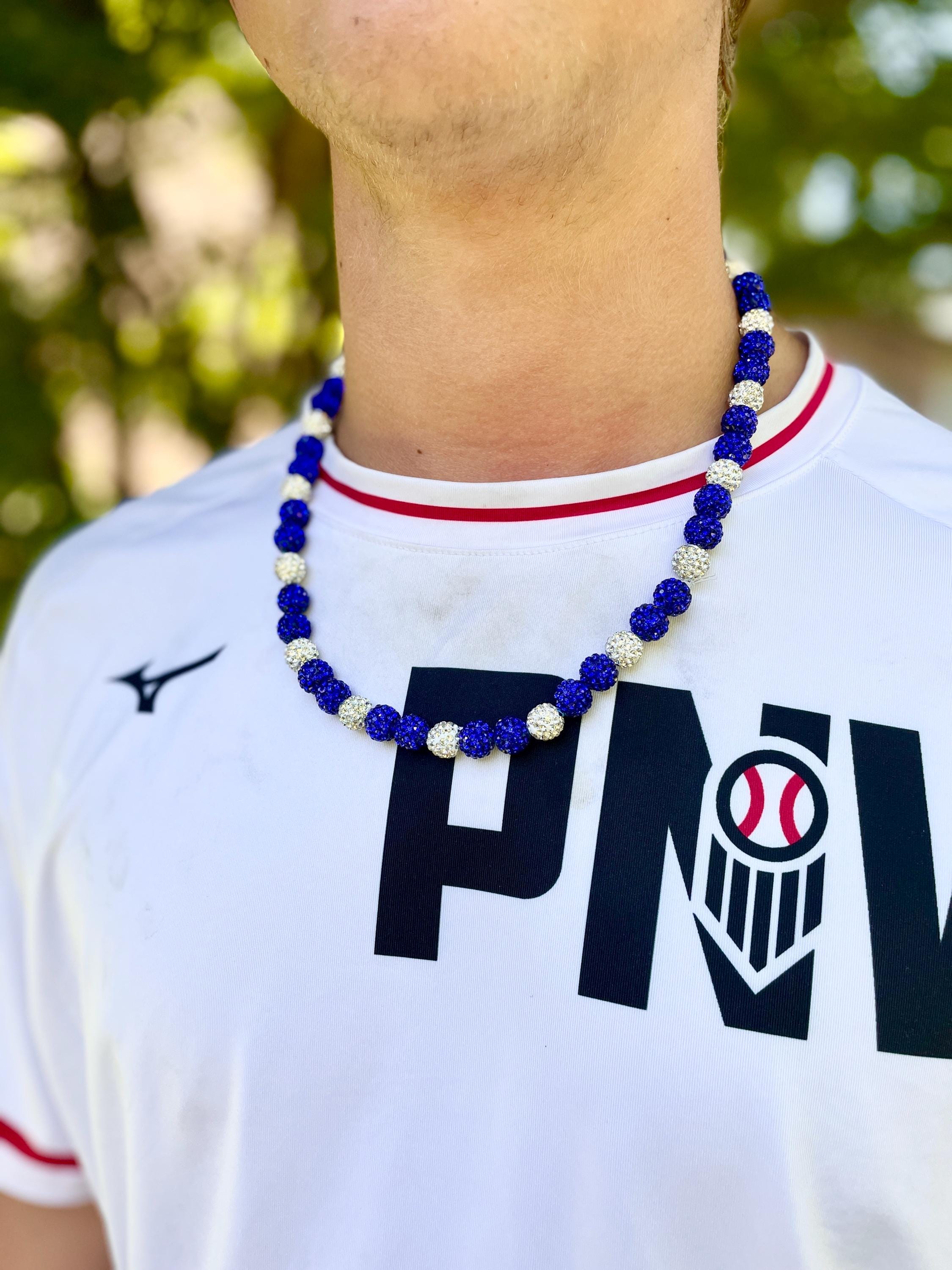 Red White Blue Rhinestone Baseball Necklace: Bling Sports Jewelry - Etsy