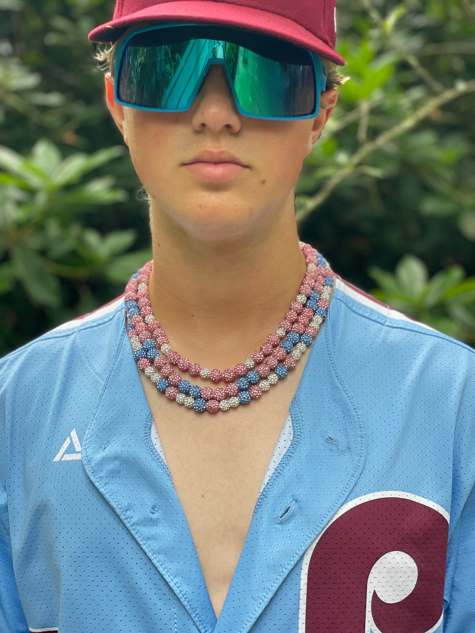 Baseball Rhinestone Necklace Ice Drip Pink Blue Baseball Bling Sparkle ...