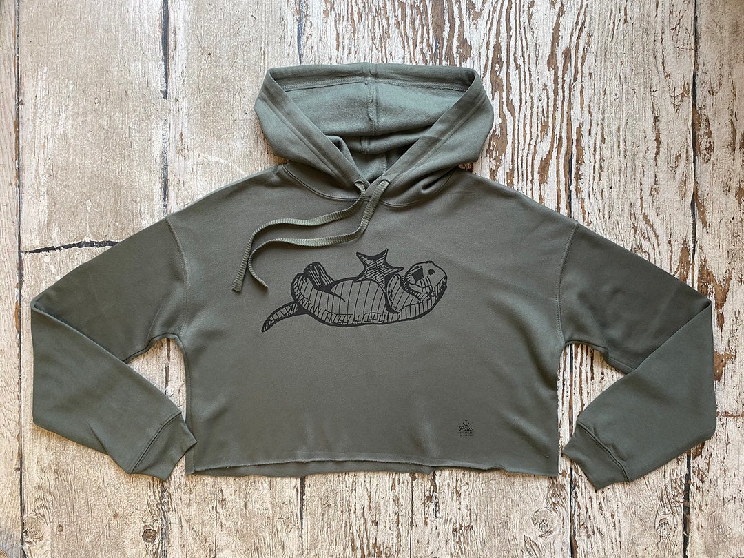 Otter Crop Hoodie | Bull-kelp | Ladies PNW Crop Top | Sea Otter Shirt ...