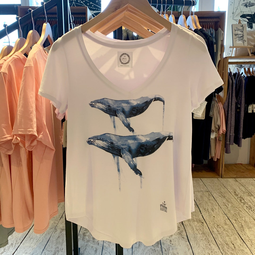 Watercolour Humpbacks on V Neck | Soft Bamboo T Shirt | Mother's Day ...