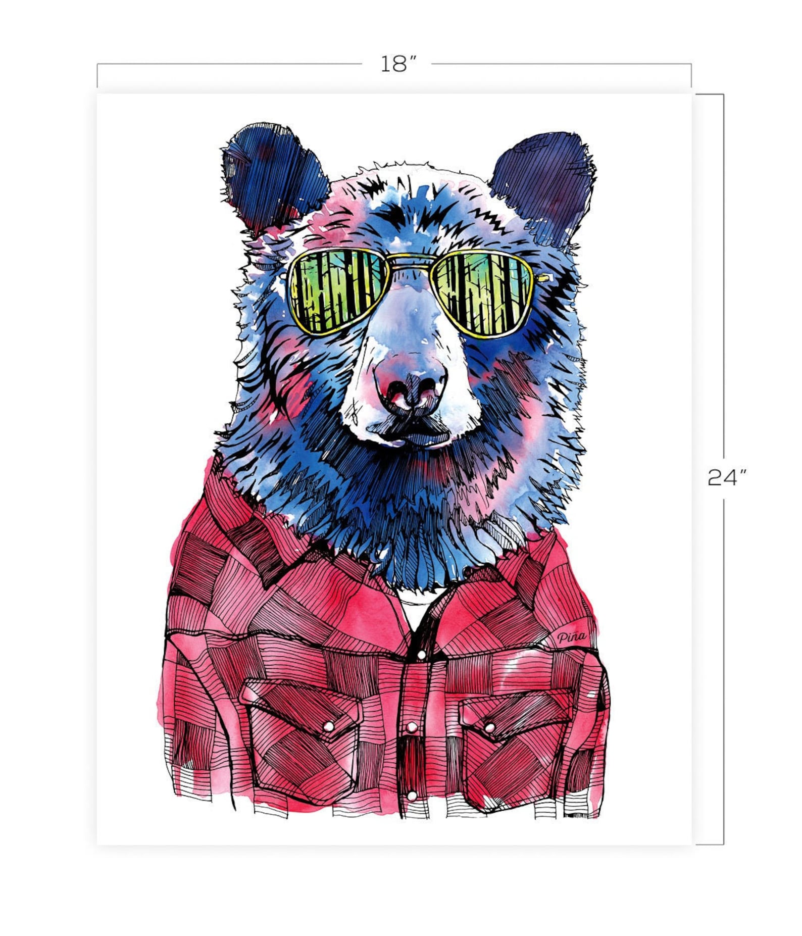 Hipster Bear in Colour Downloadable Print 18 X 24 - Etsy