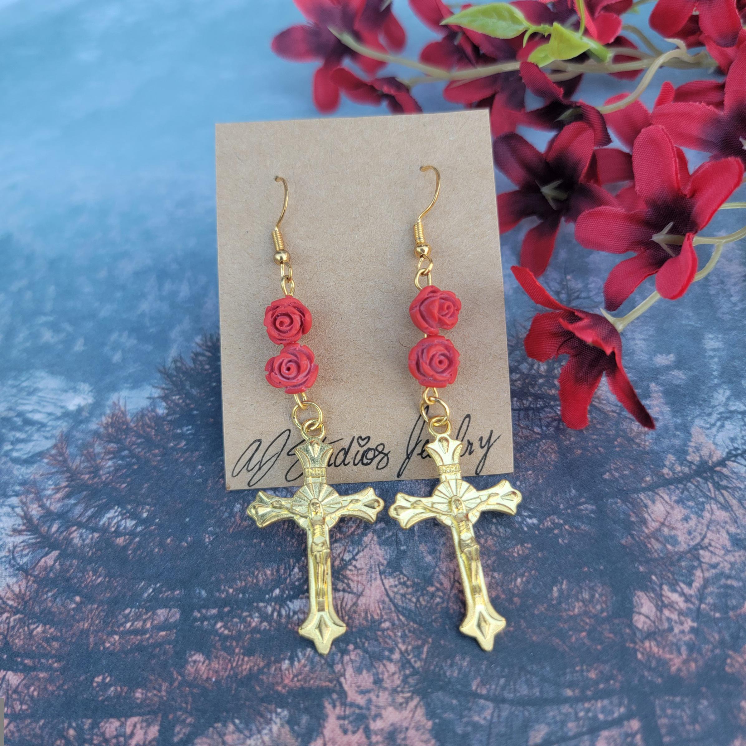 Gold Crucifix With Roses - Etsy