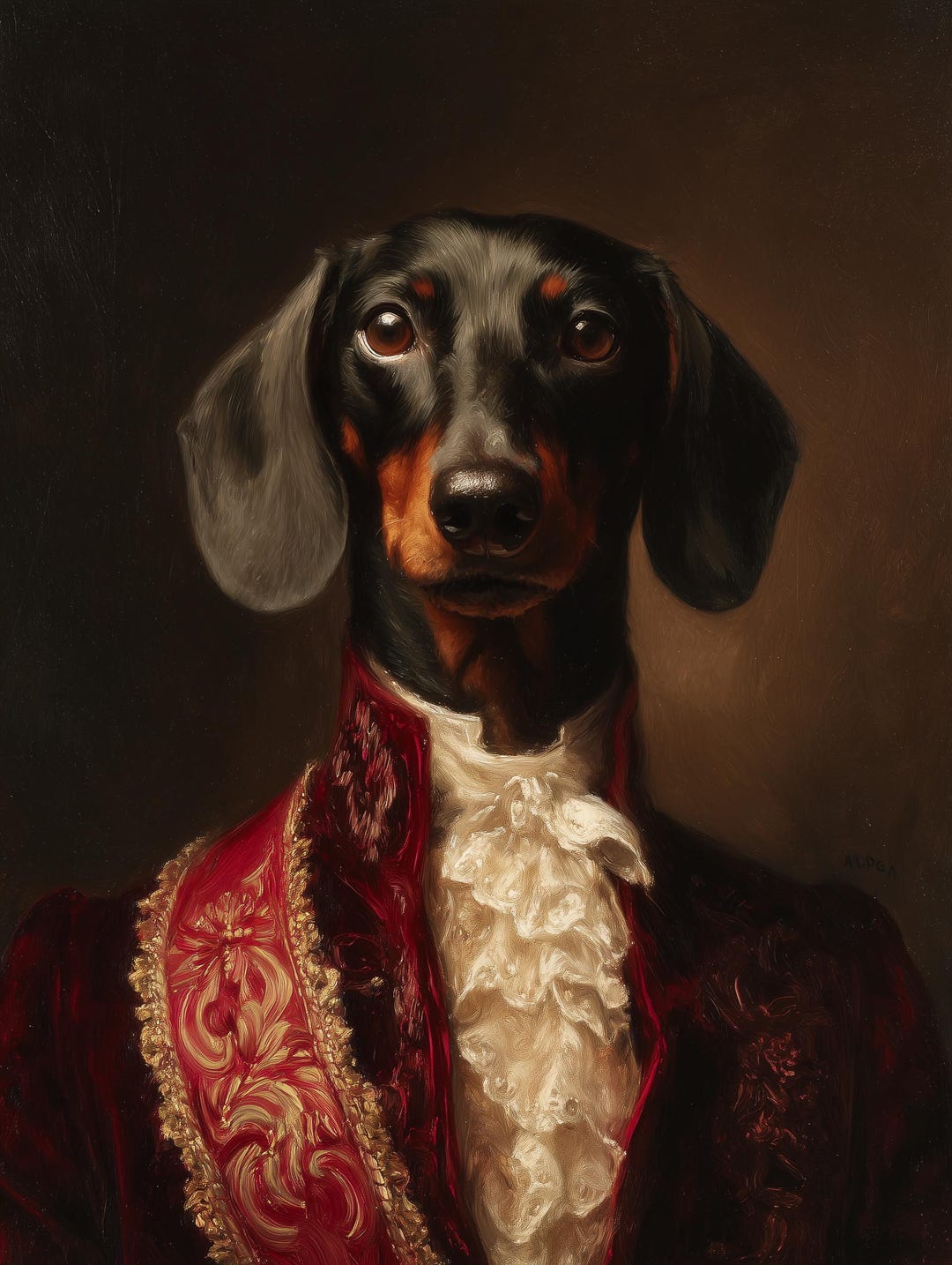Custom Pet Portrait Dachshund – Noble Dog in Red Velvet Coat, Royal Pet ...