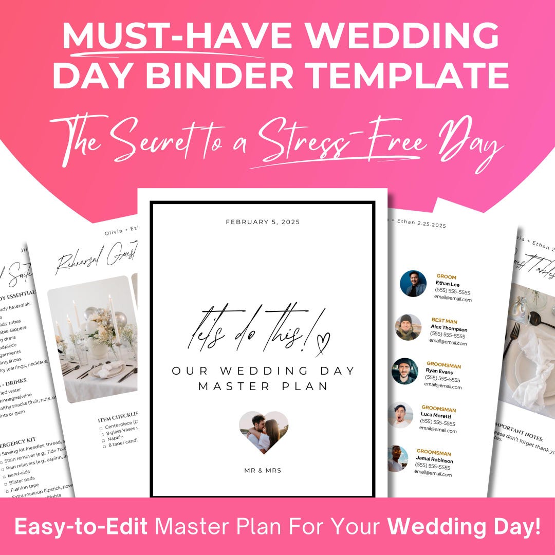Wedding Day Master Plan Template | Day of Wedding Binder | Wedding Day ...