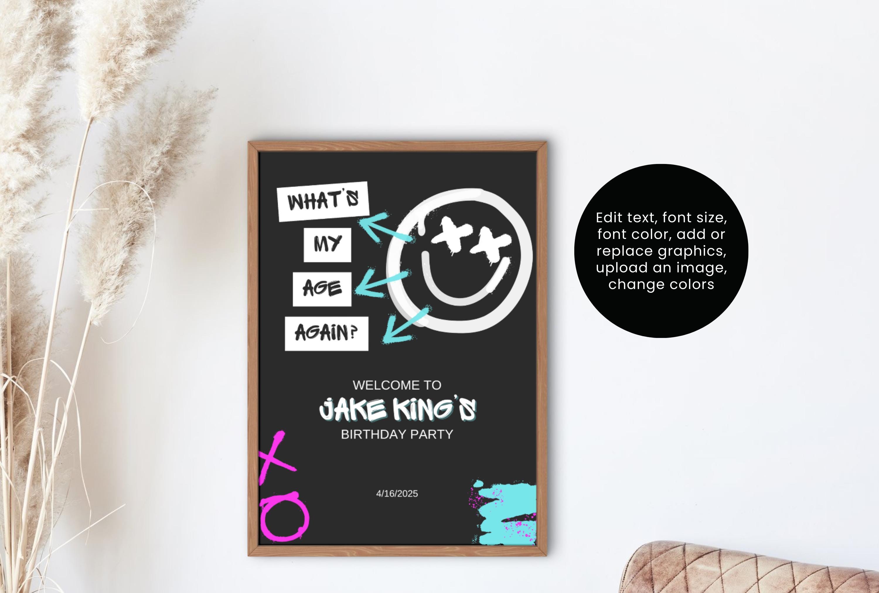Editable Sign for What's My Age Again Blink 182 Birthday | Nobody Likes ...