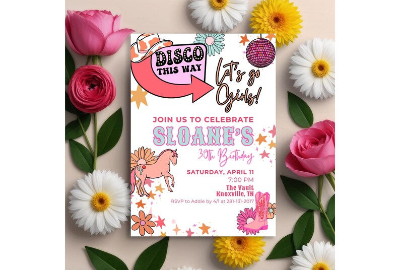 Printable Disco Cowgirl Birthday Invitation for Groovy Western Themed ...