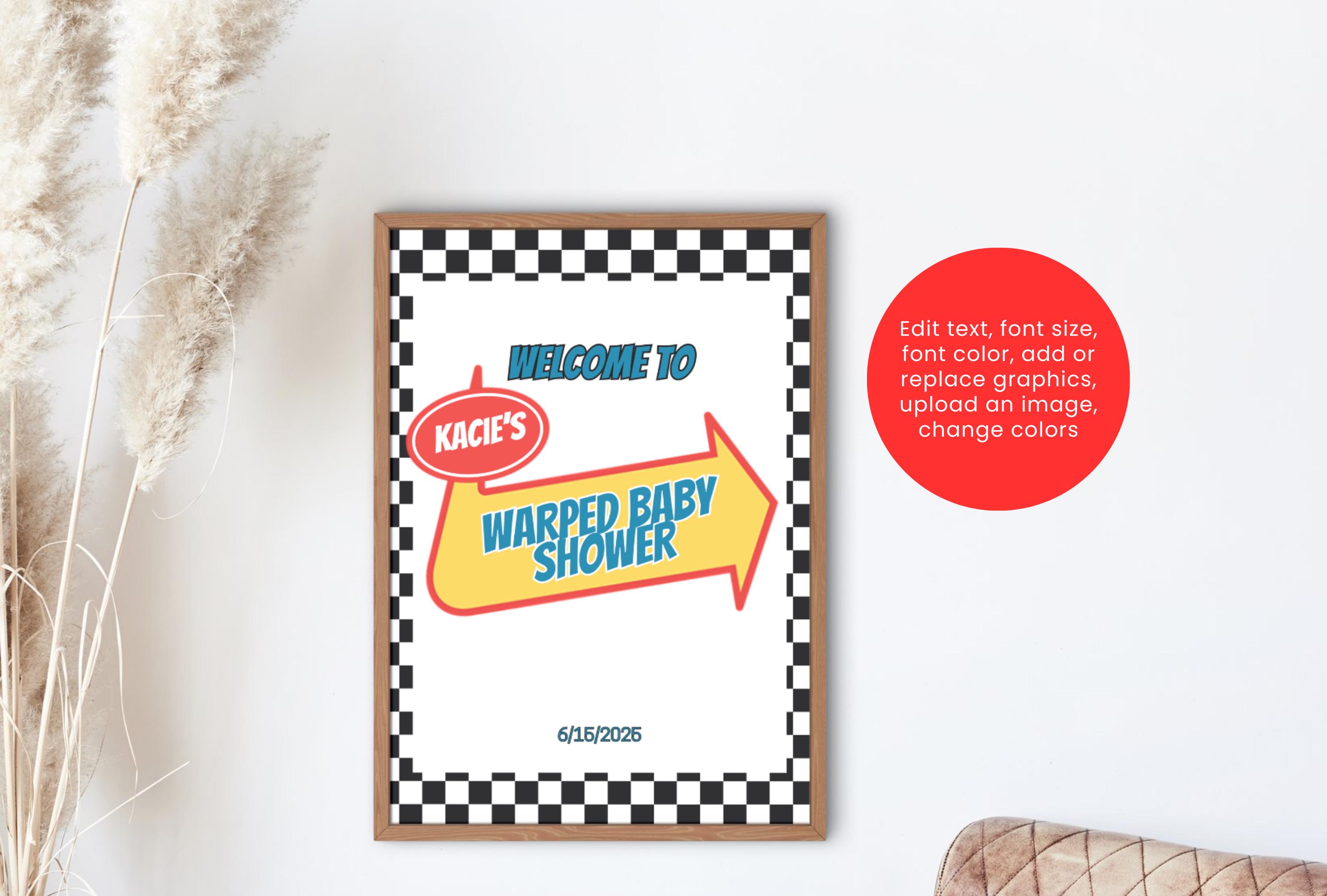 Editable Welcome Sign for Warped Tour Baby Shower | Gender Neutral Pop ...