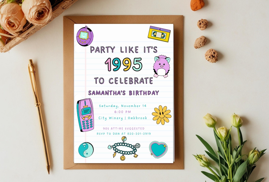 Printable Purple 90s Birthday Invitation | Notebook Doodles | Back to ...
