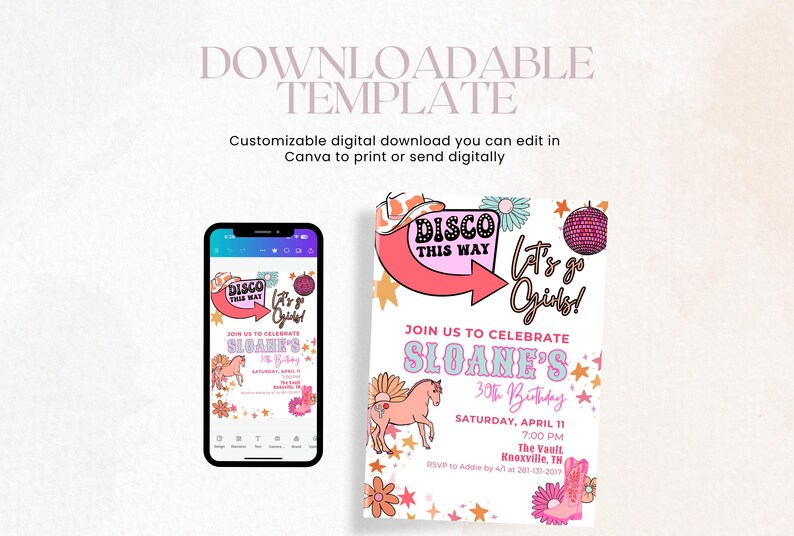 Printable Disco Cowgirl Birthday Invitation for Groovy Western Themed ...